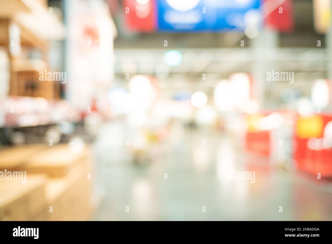 Abstract blurred store shelf of box supermarket with bokeh business ...