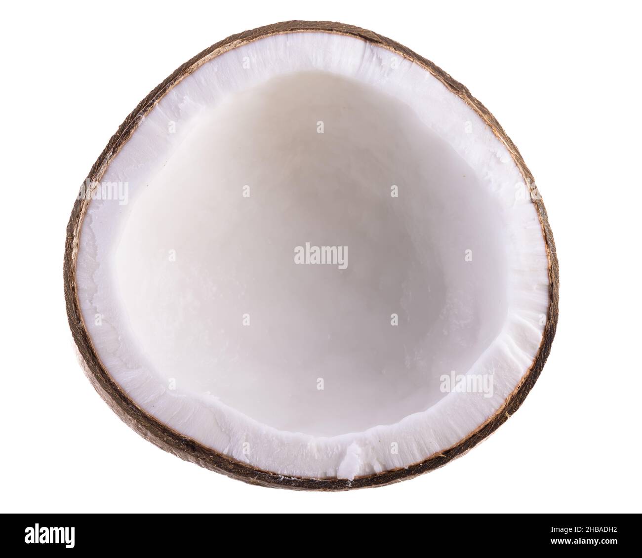 real edible food and drink: top view of half coconut isolated on white ...