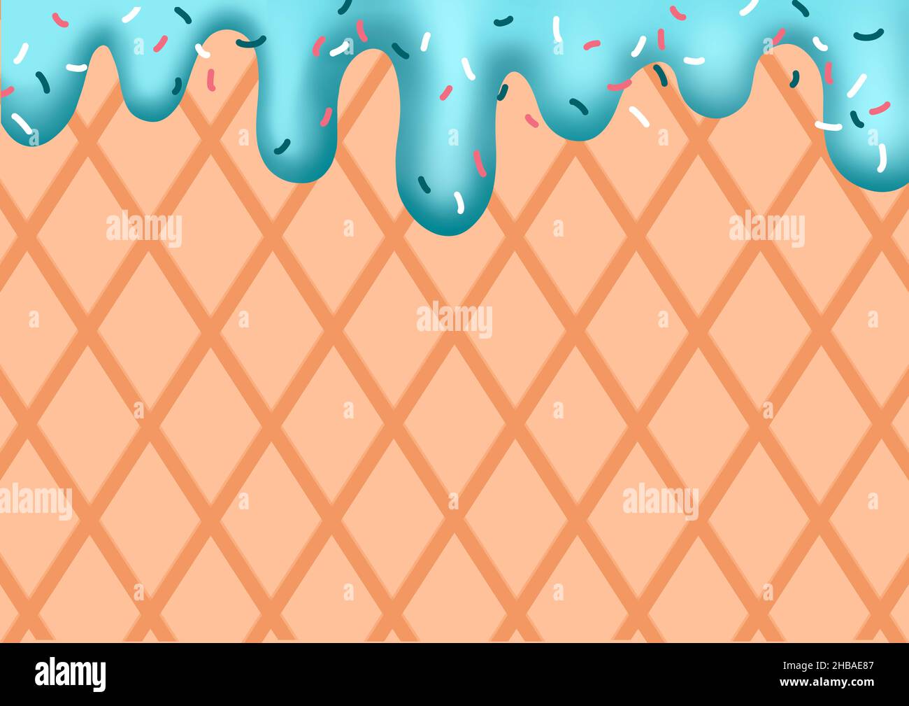 Waffle corn art. Thawed ice cream flows from a waffle cup. The texture ...