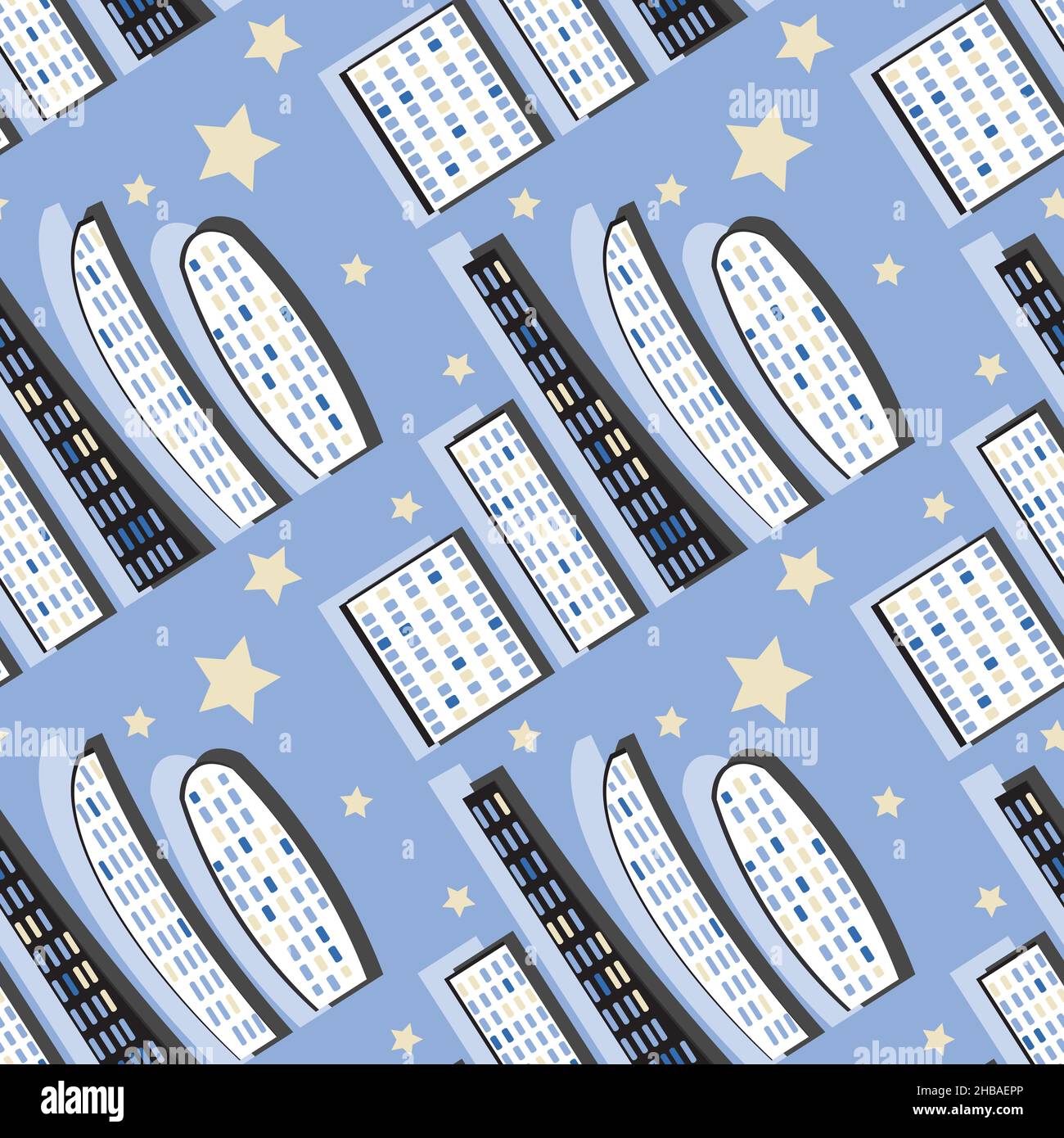 Pattern, endless ribbon on a square background - a stylized night city ...
