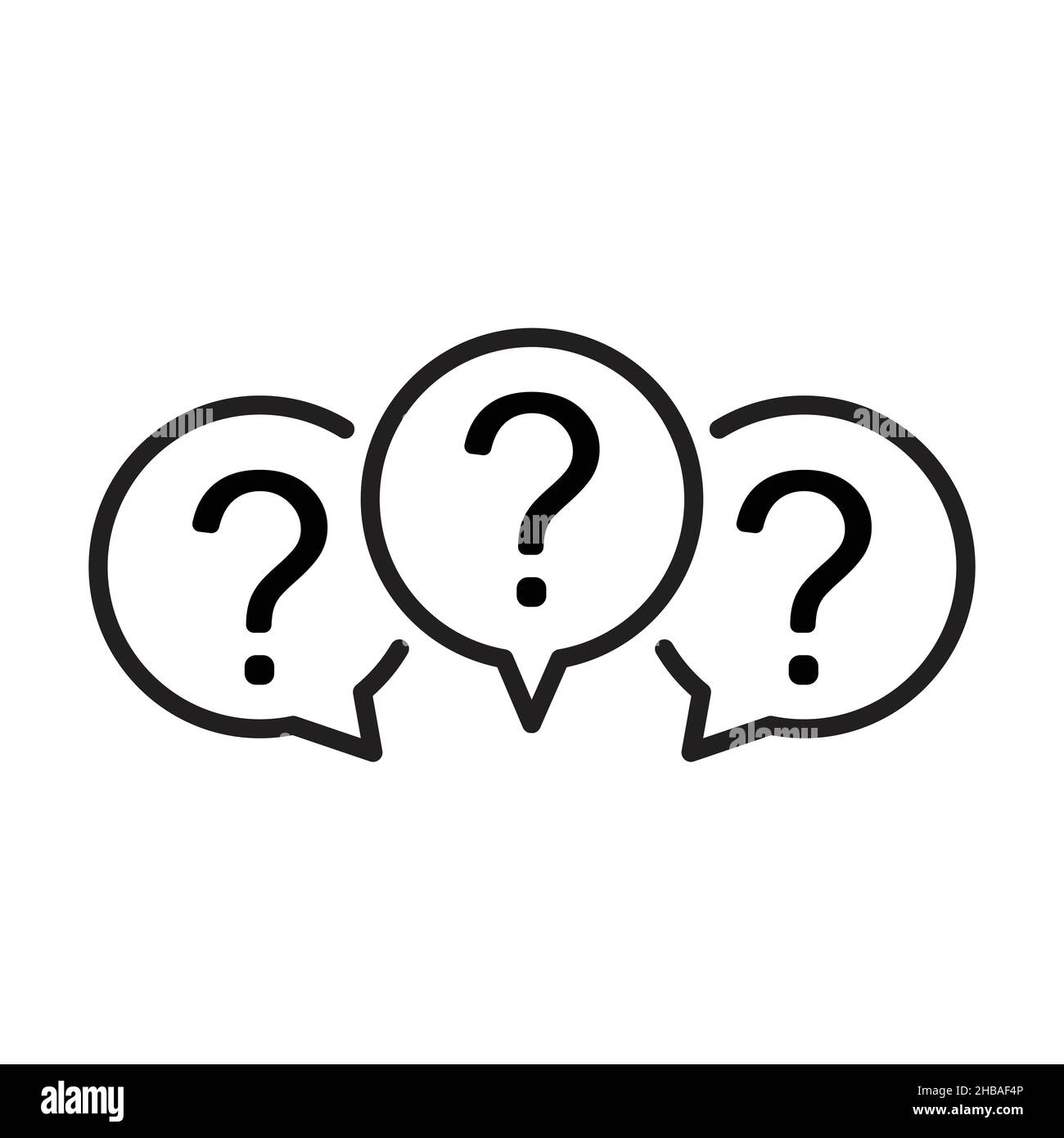 Three linear chat speech message bubbles with question marks icon ...
