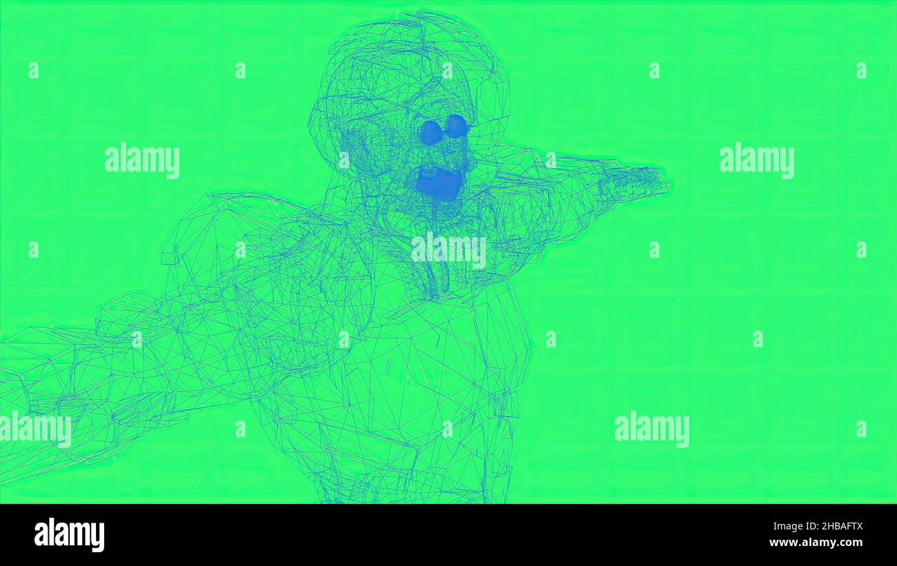 3d illustration - Wireframe Bionic Robot On green Background Stock ...