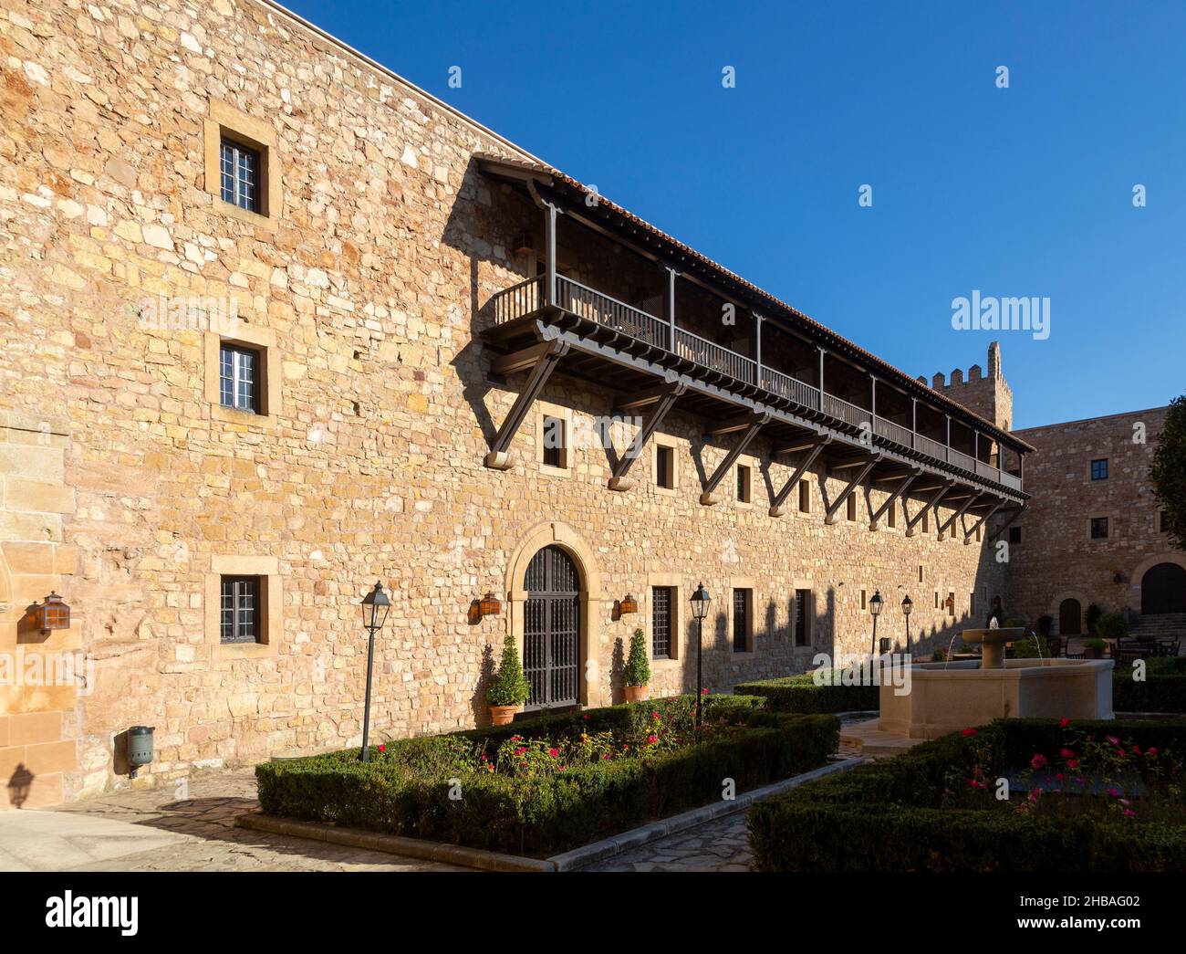 Courtyard of castle Parador hotel, Siguenza, Guadalajara province ...