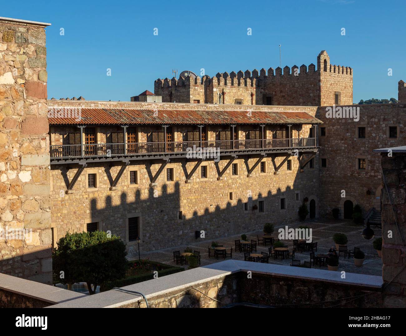 Courtyard of castle Parador hotel, Siguenza, Guadalajara province ...