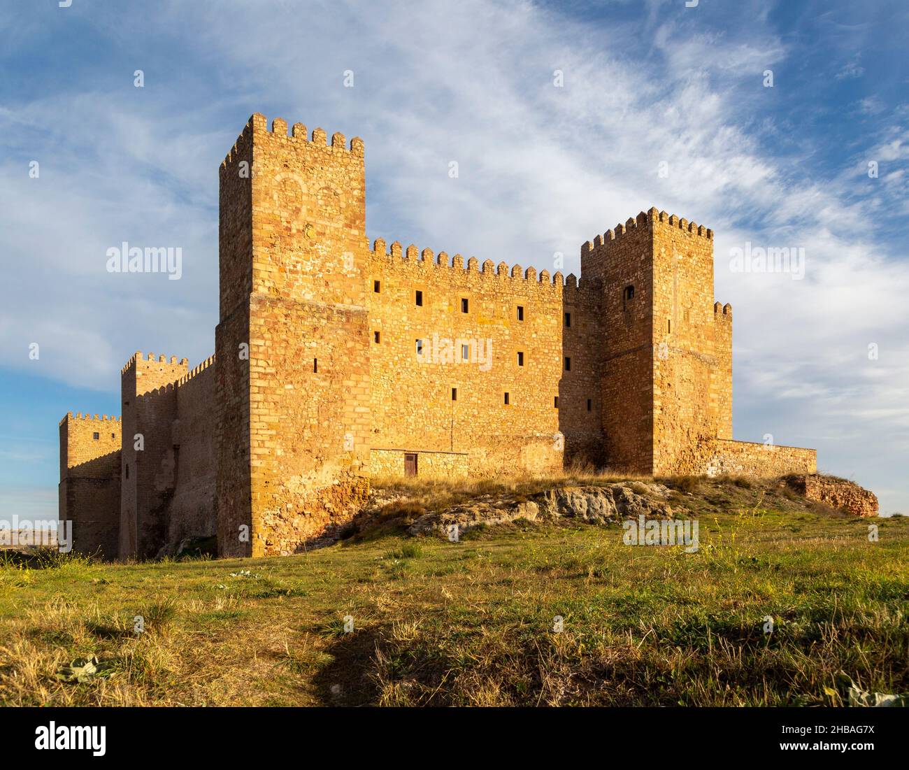 Ramparts wall of castle Parador hotel, Siguenza, Guadalajara province ...