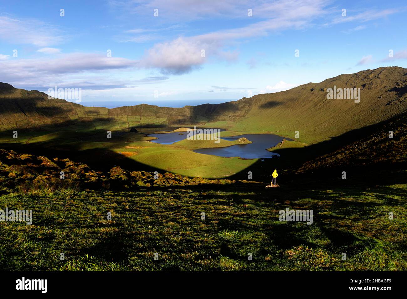 Sunrise view to Caldeirao crater, Corvo island, Azores, Portugal Stock ...