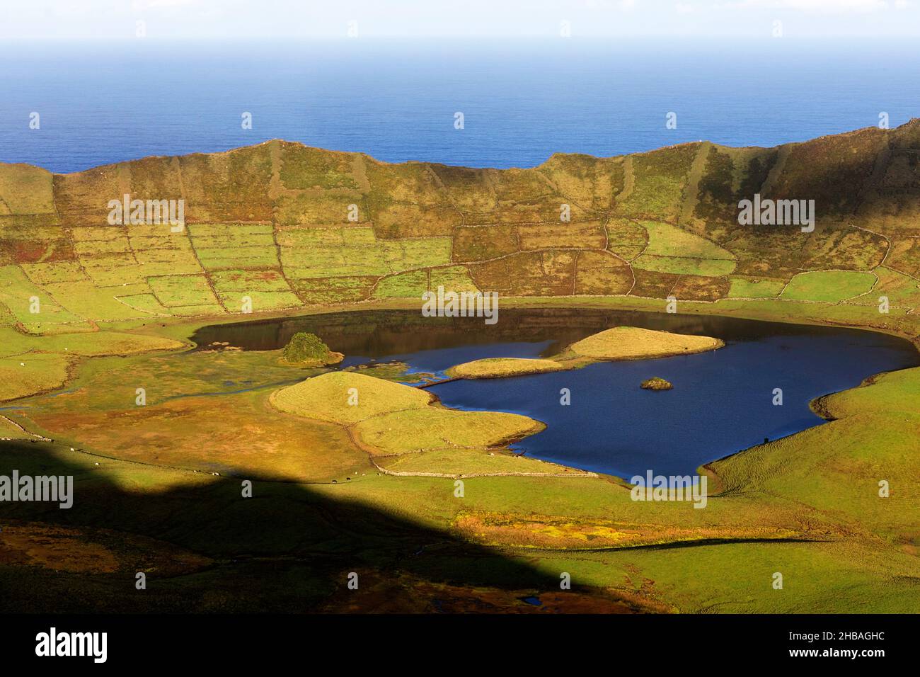 Sunrise view to Caldeirao crater, Corvo island, Azores, Portugal Stock ...