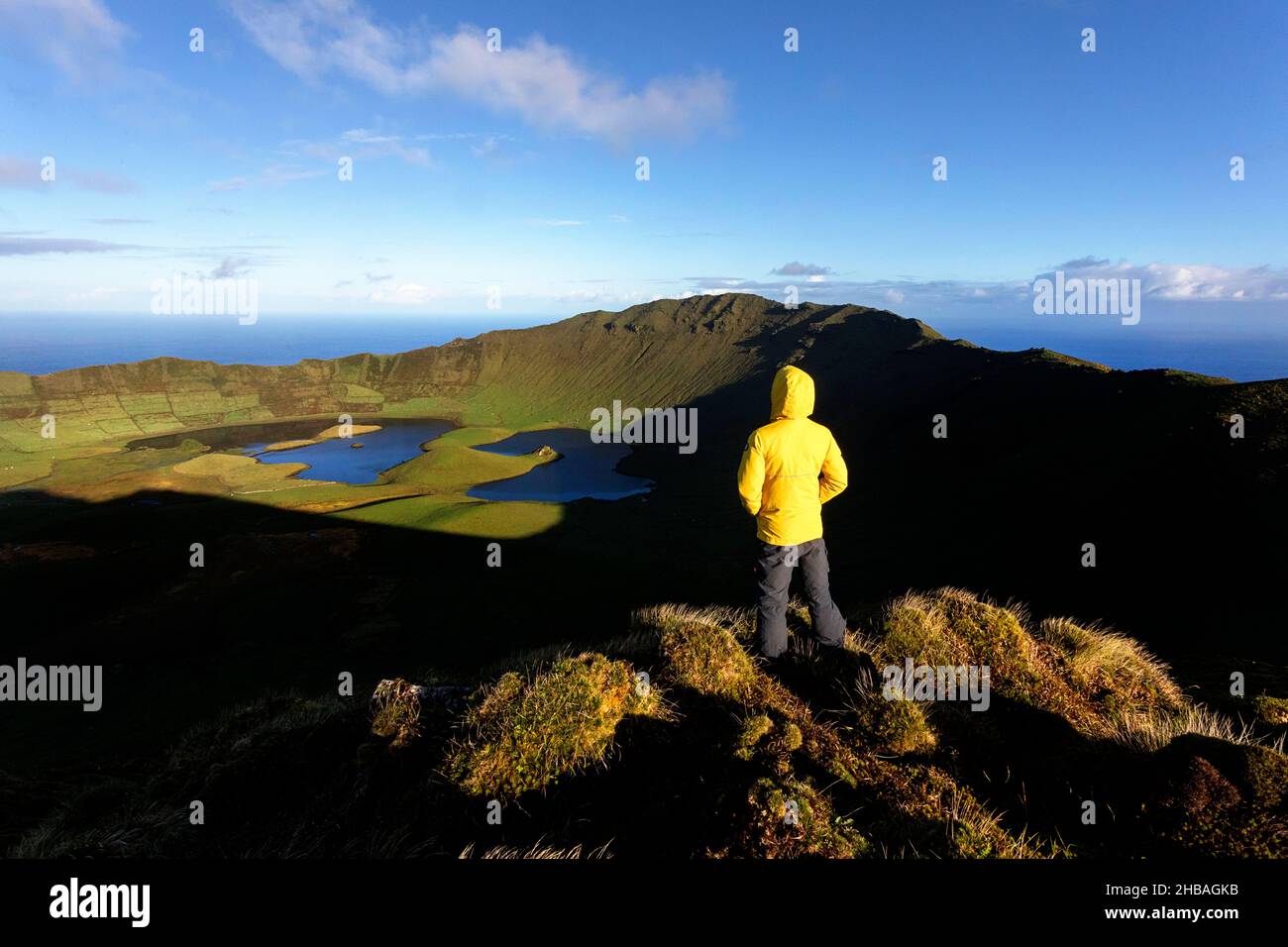 Sunrise view to Caldeirao crater, Corvo island, Azores, Portugal Stock ...