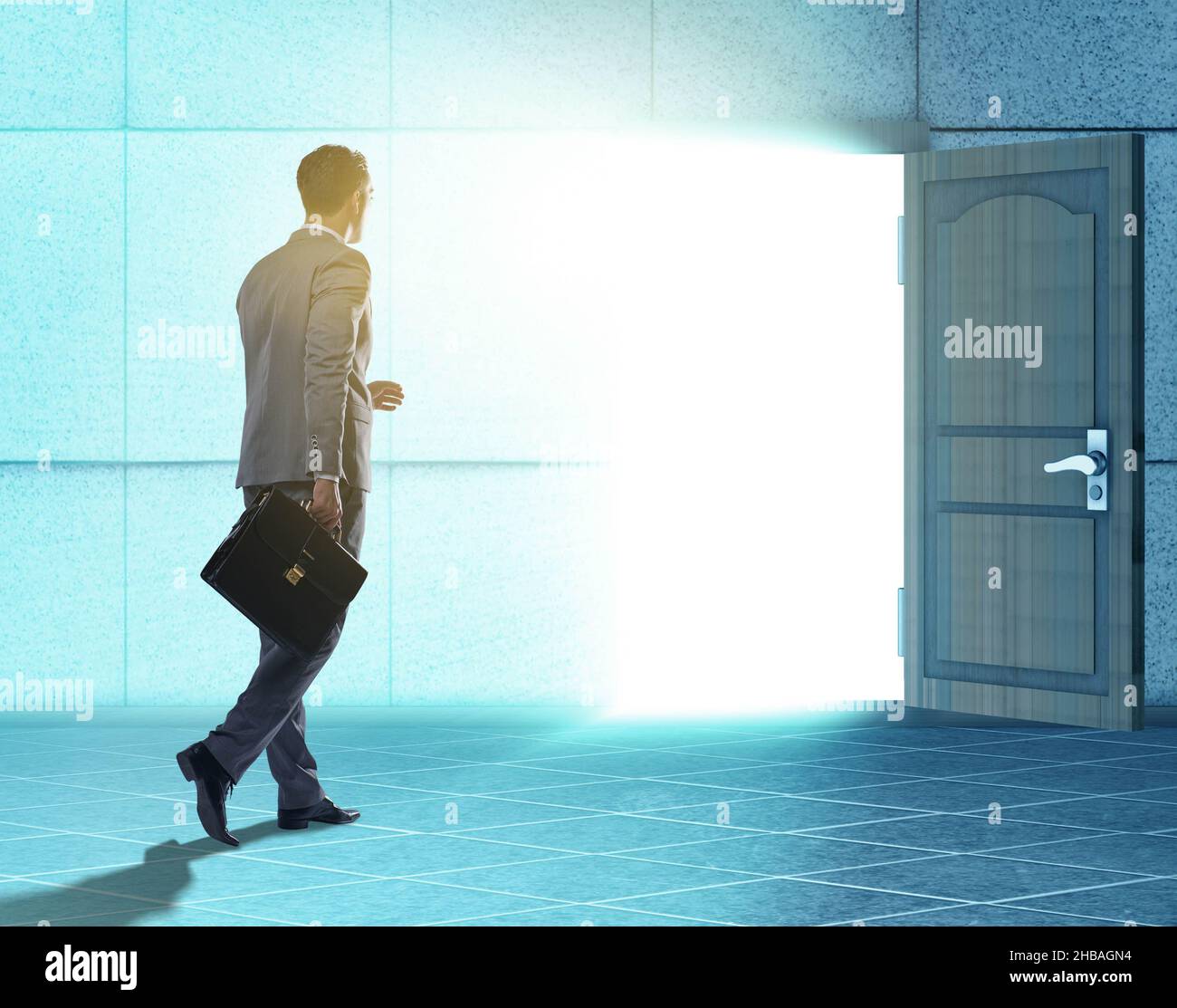 The businessman walking towards open door Stock Photo - Alamy