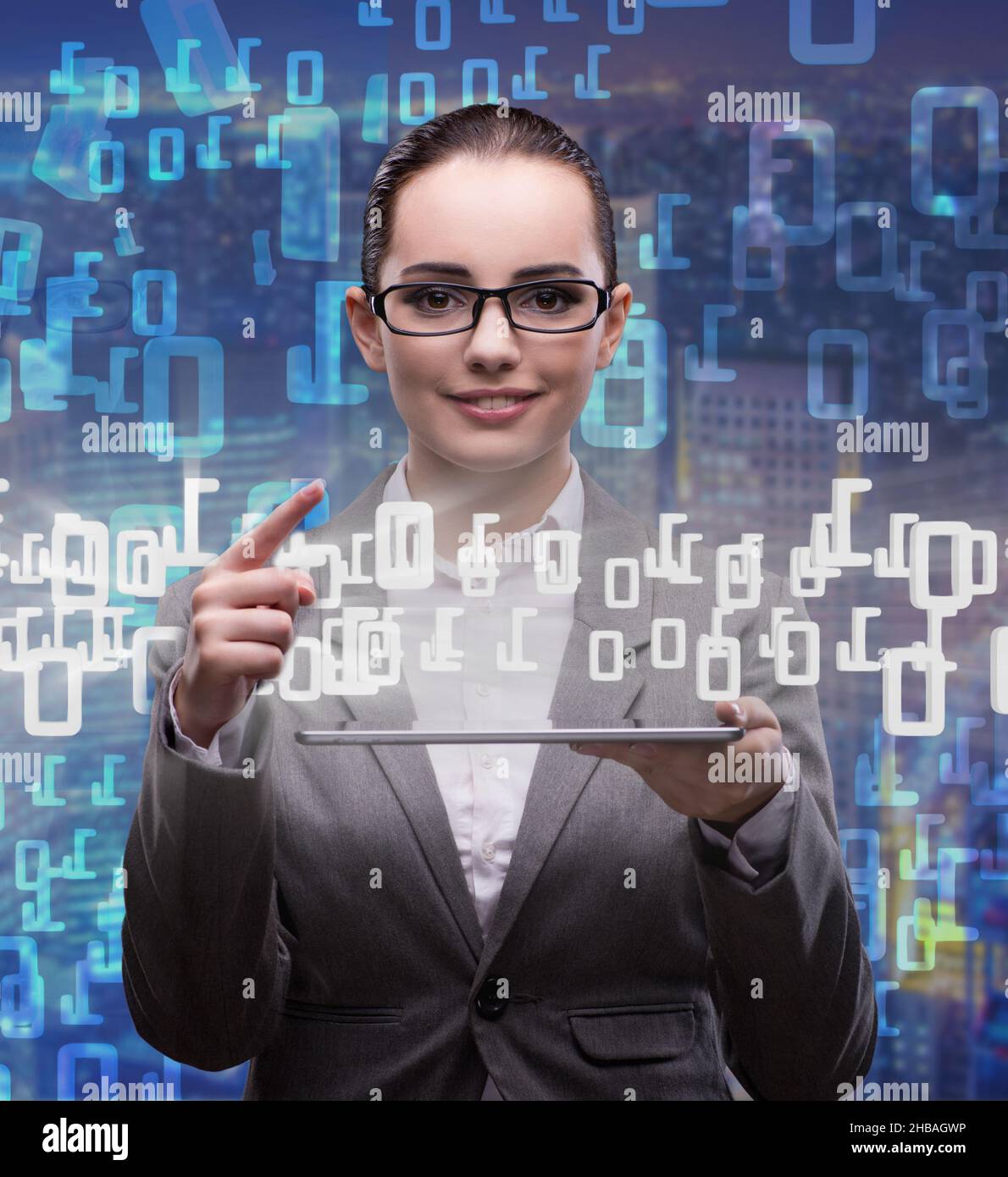 The woman in data management concept with tablet Stock Photo - Alamy