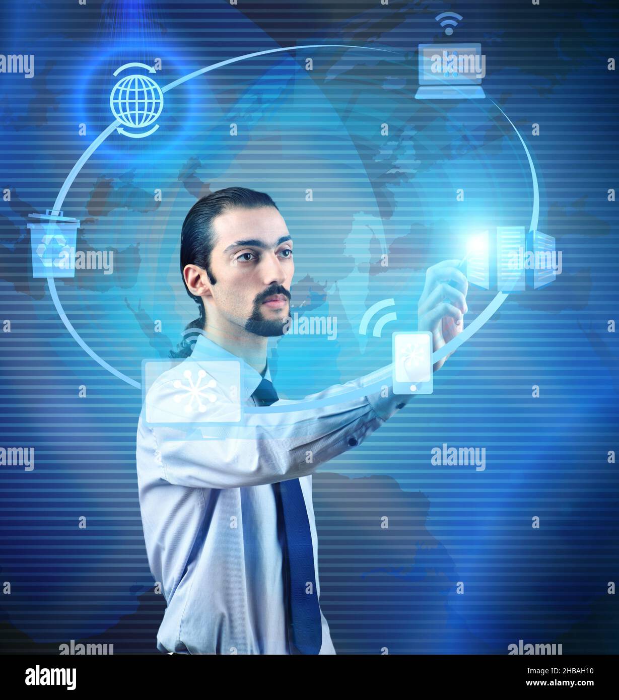 The businessman pressing buttons in computing concept Stock Photo - Alamy