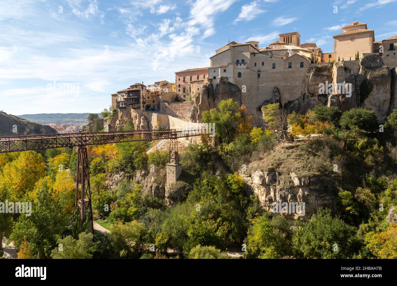 Puente de San Pablo bridge over Huecar river, Cuenca, Castille La ...