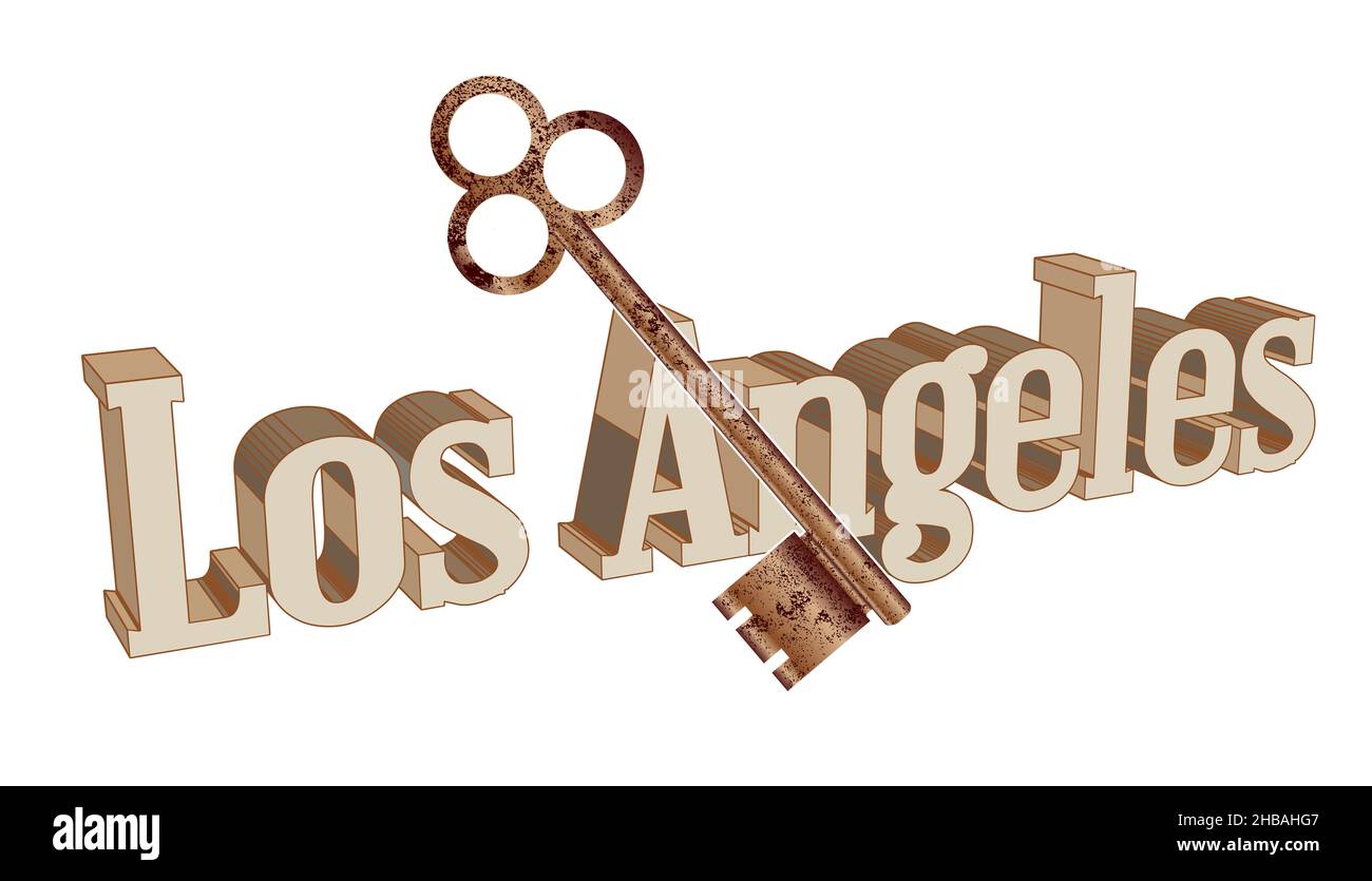 The key to the city of Los Angeles over texy on white Stock Photo - Alamy