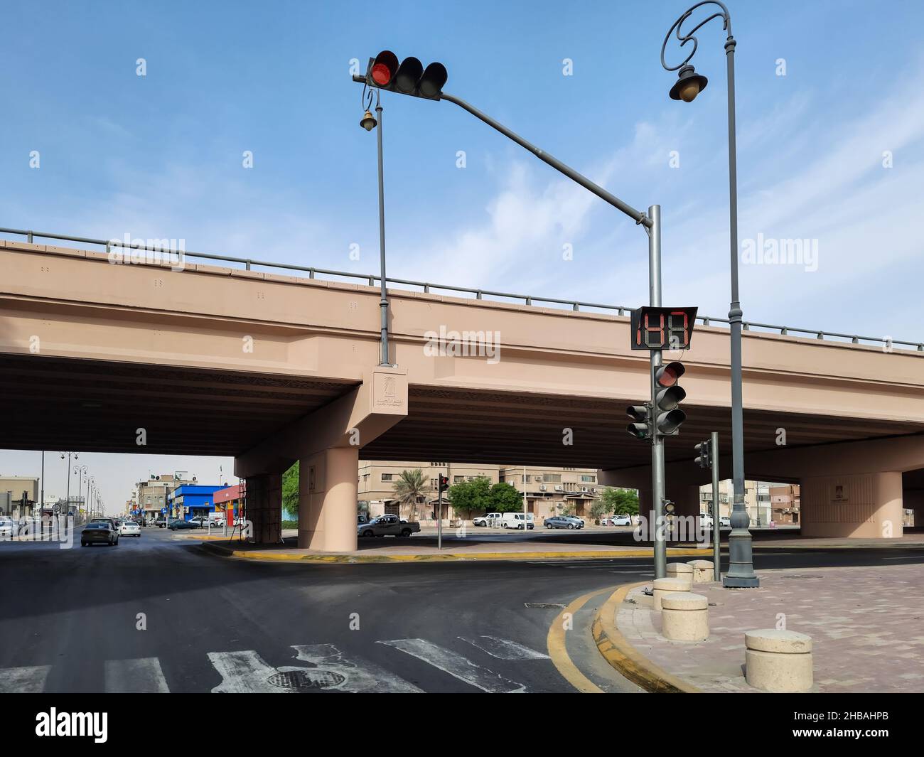 HOFUF AL HASA, SAUDI ARABIA - Oct 29, 2021: A bridge over a road with ...