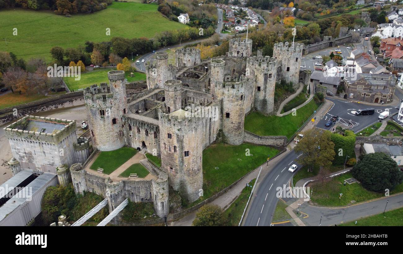 Aerial view of the historical Welsh castle in the United Kingdom Stock ...