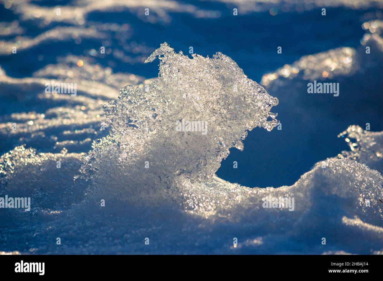 Melting snow under the march sun, beautiful texture of shiny melting ...