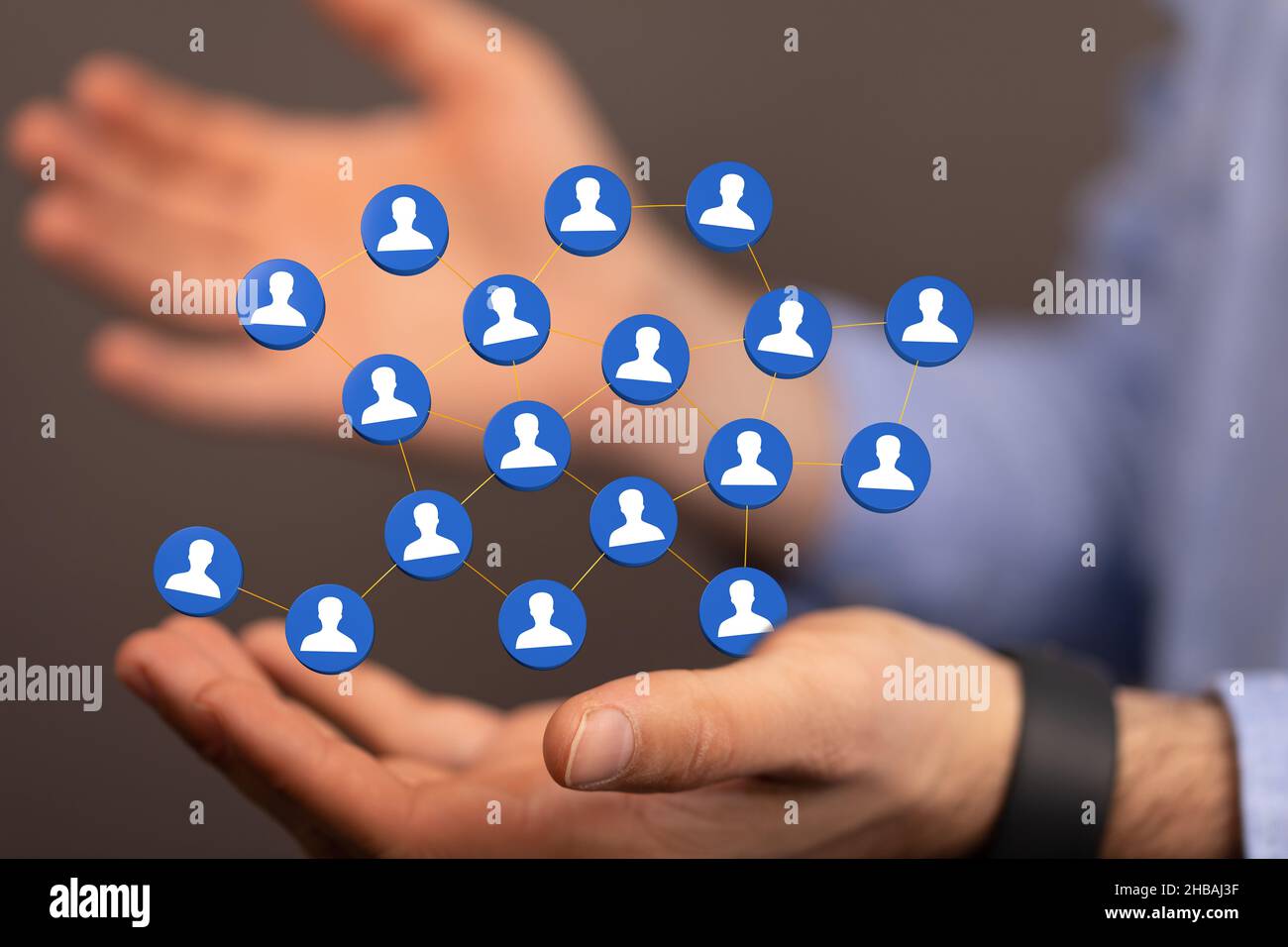 3D rendered profile icons hovering over the person's hands Stock Photo ...