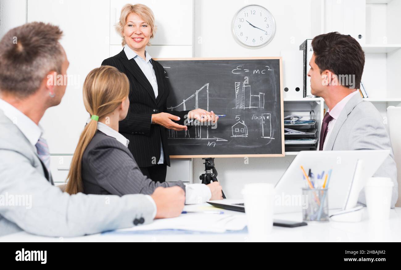 Business woman presenting business strategy to partners Stock Photo - Alamy