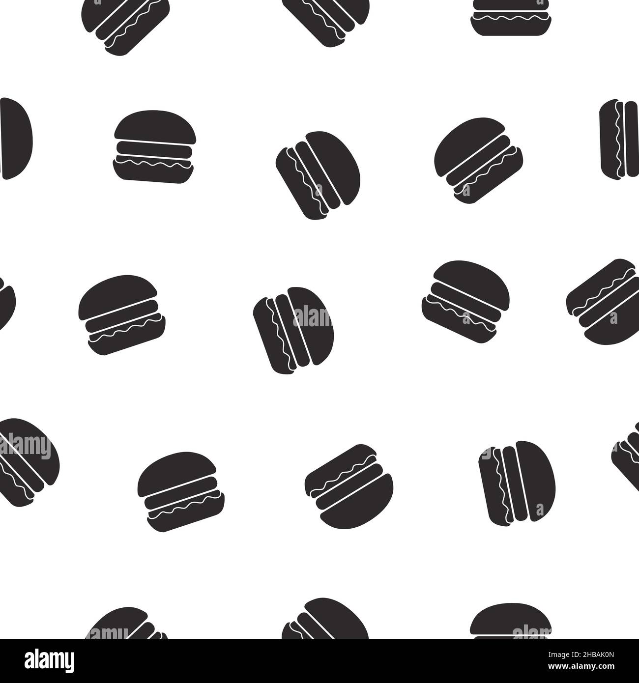 Burger Pattern. Black and white seamless pattern or background with ...