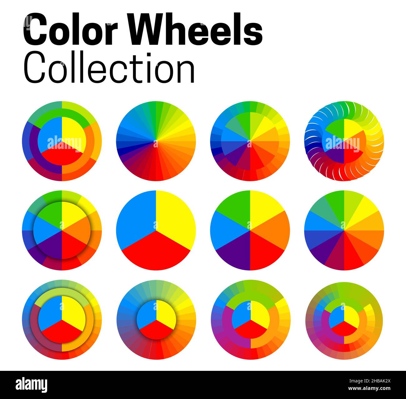 Color Wheels Collection Illustration with Color Theory and Mixing Stock ...