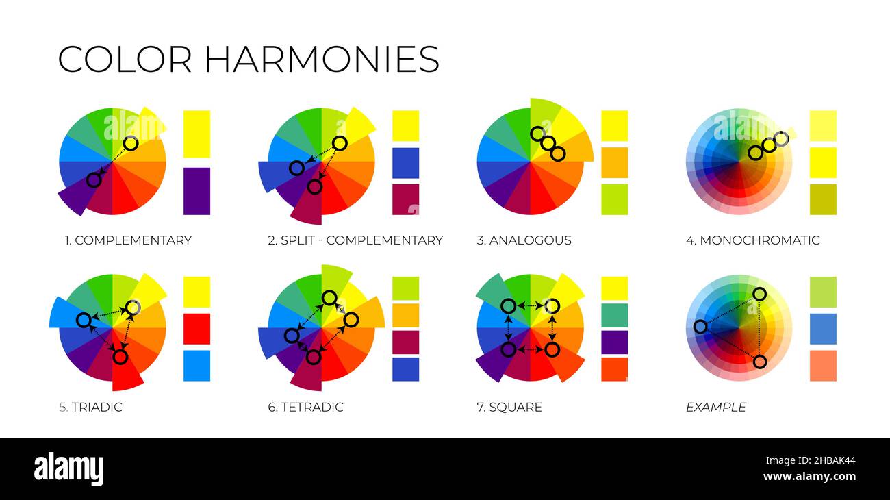 Color Harmonies with Colour Wheels and Swatches Stock Vector Image ...