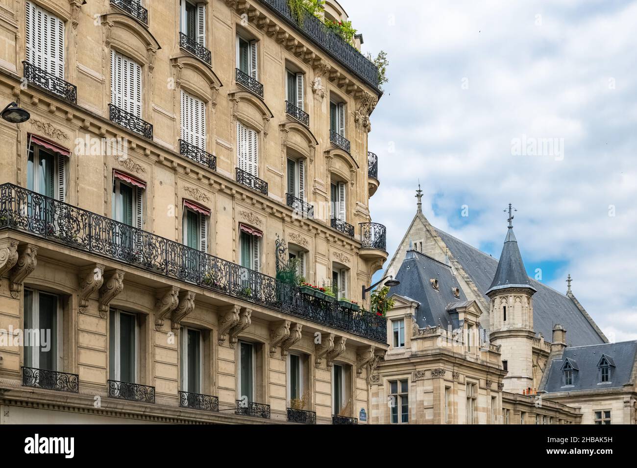 Paris, typical facades and street, beautiful buildings rue Reaumur ...