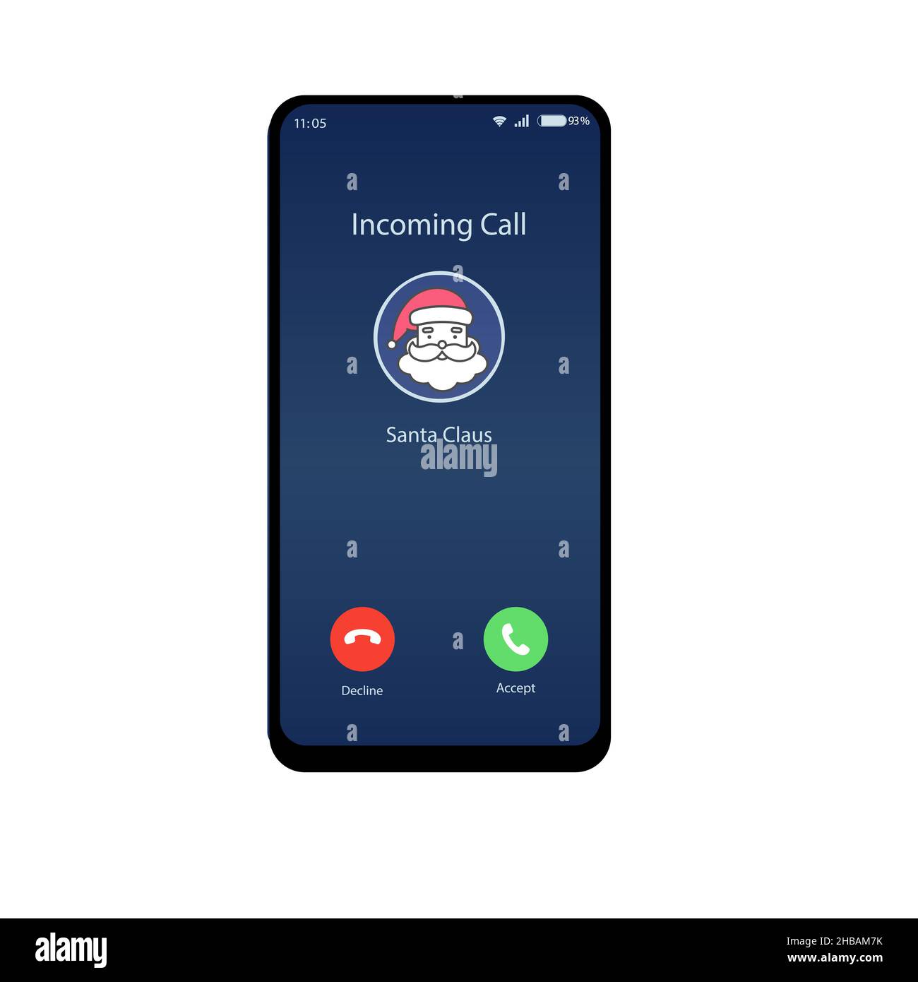 Cellphone screen interface vector. Incoming call from Santa Claus Stock ...