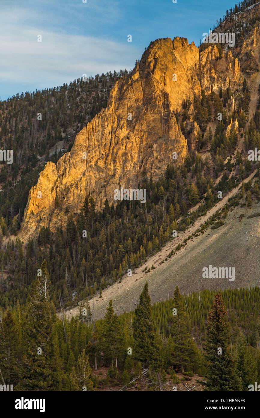 Flanks of Bunson Peak in late afternoon light. Yellowstone National ...