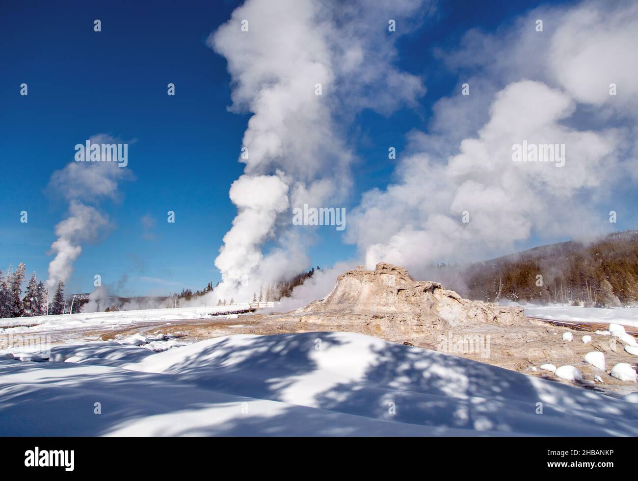 Geyser yellowstone snow hi-res stock photography and images - Alamy