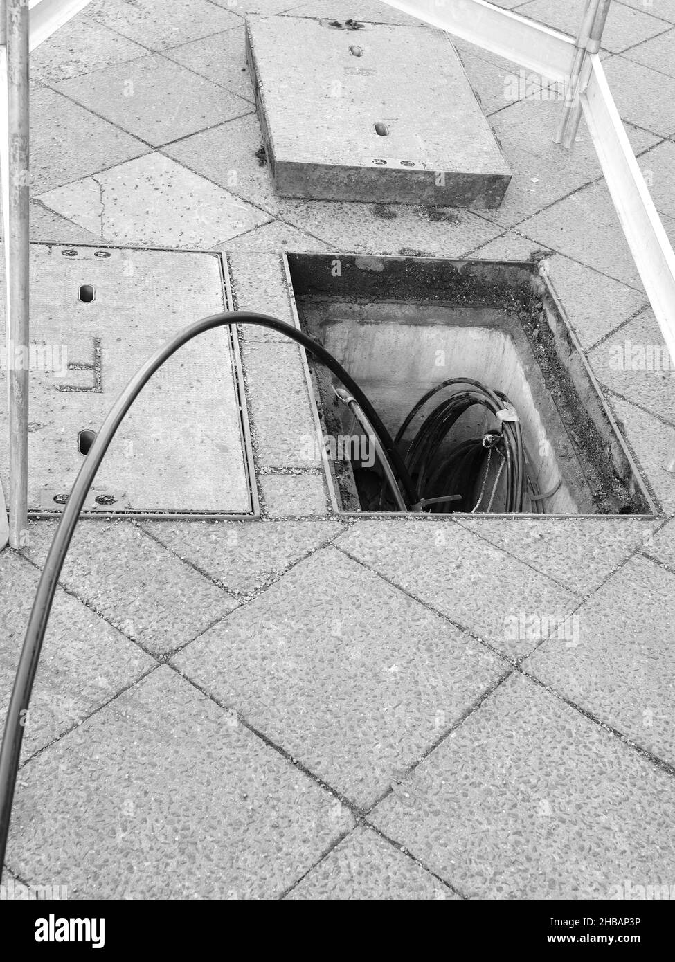 Berlin, Germany, December 16, 2021, laying of underground fiber optic ...