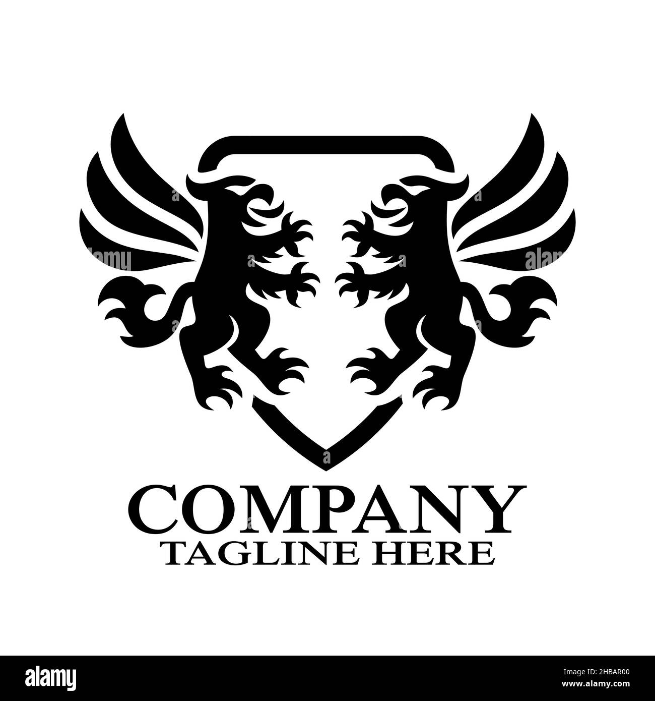 Modern heraldic griffin in shield logo. Vector illustration Stock ...