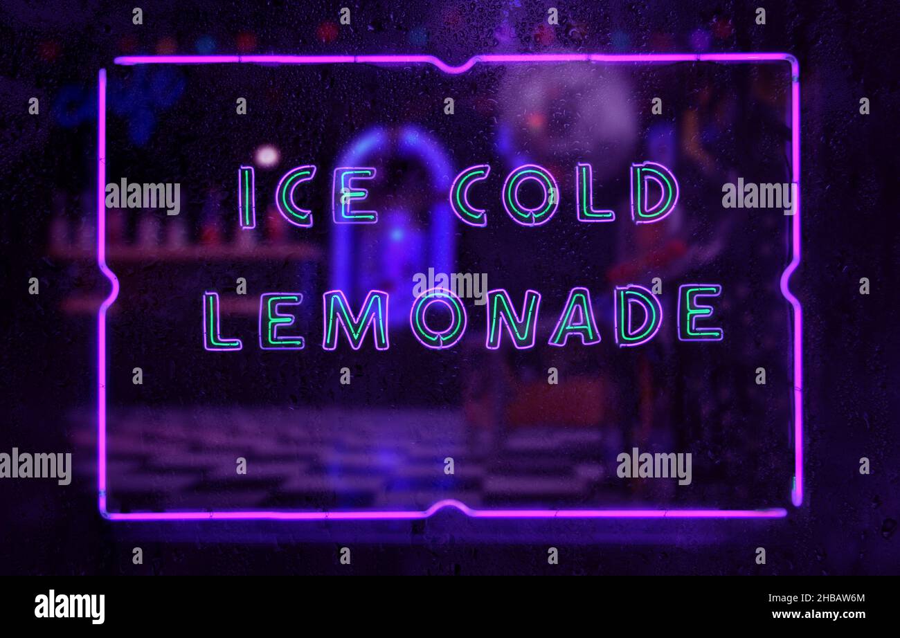 Ice Cold Lemonade Sign in Rainy Window Stock Photo - Alamy