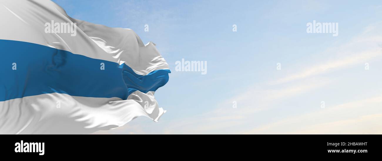 flag of Canton of Zug , Switzerland at cloudy sky background on sunset ...