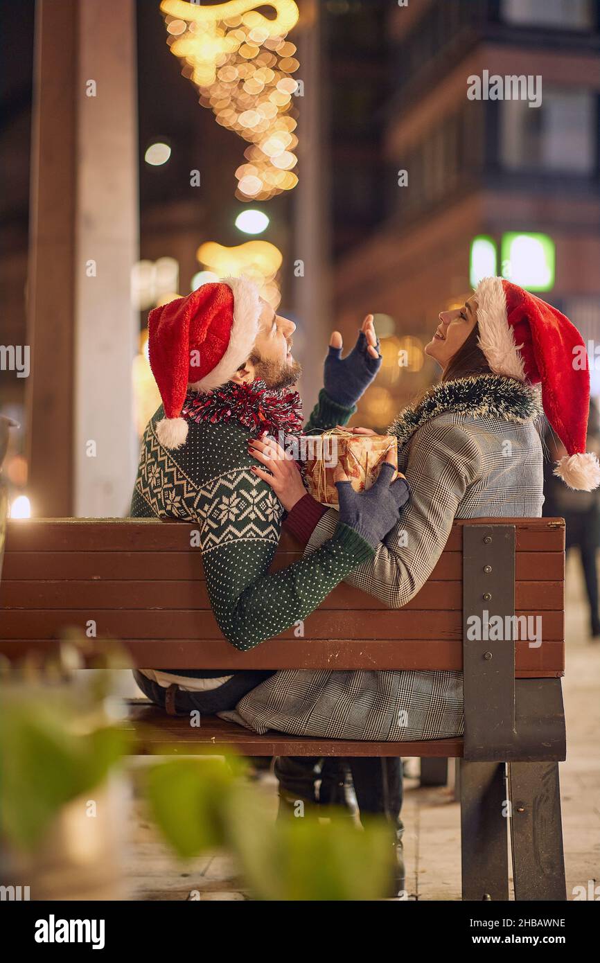 Couple Kissing In Snow Night High Resolution Stock Photography and ...