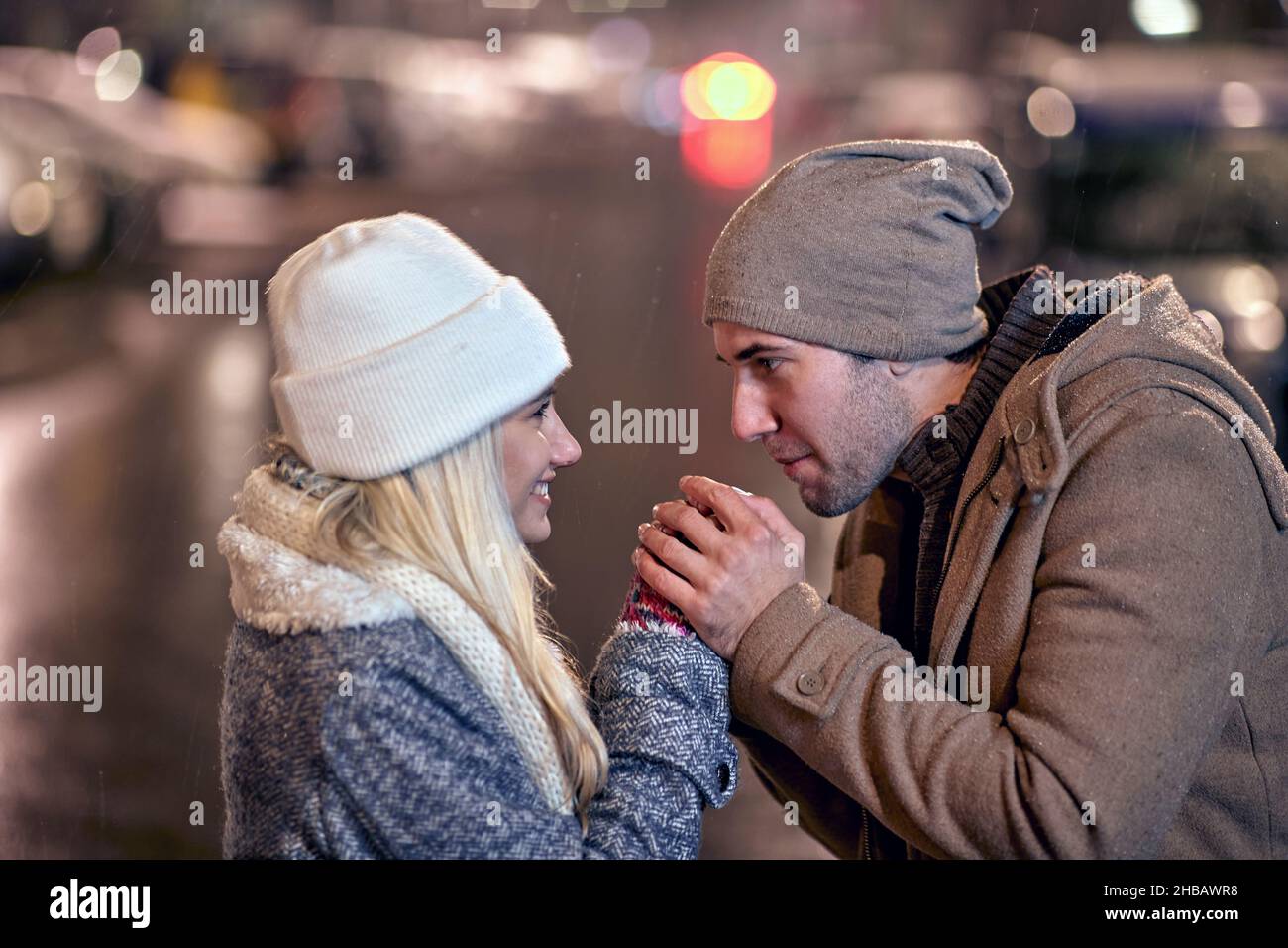 Family outdoors snow happy lights hi-res stock photography and images ...