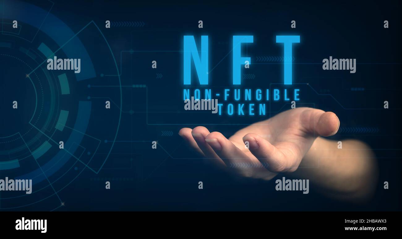 NFT Non-fungible token. Futuristic digital crypto, crypto art concept ...