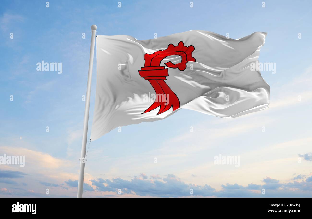 flag of Canton of Basel Land , Switzerland at cloudy sky background on ...