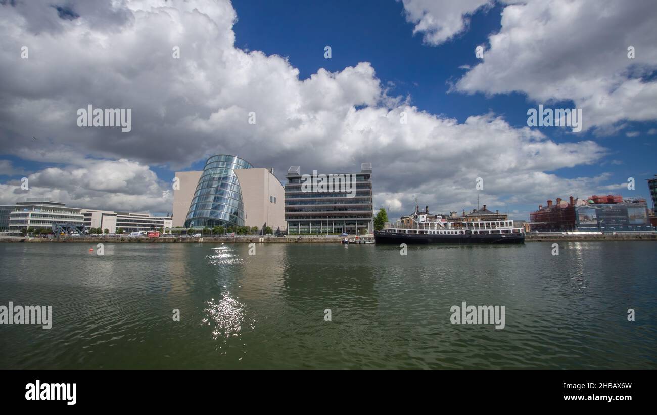 The Convention Centre Dublin, IFSC House and Cill Airne boat at City ...