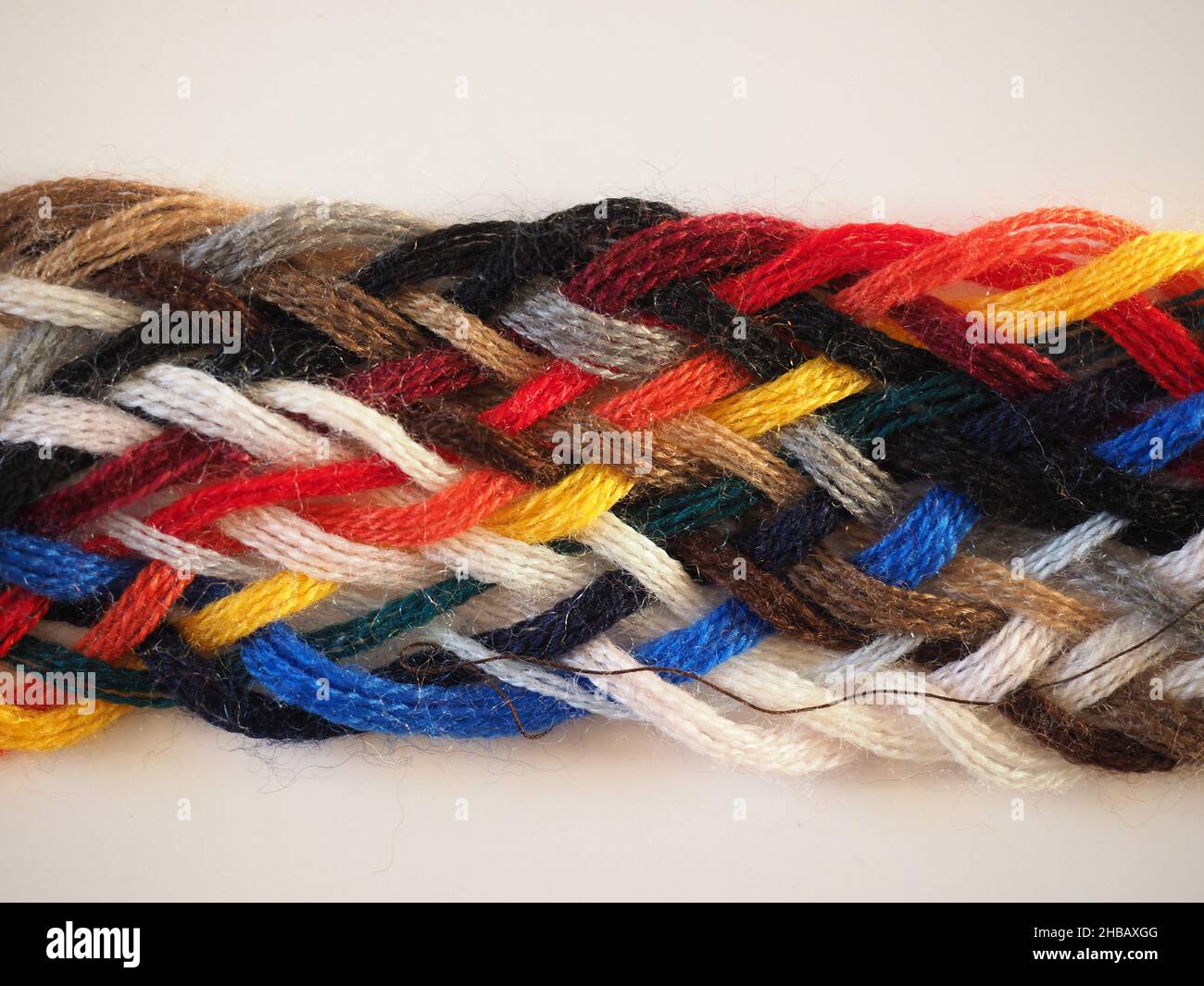 Breided thread plait with many different colours useful as a background ...