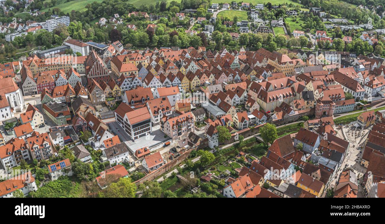 Aerial view to inner city of Donauwörth in Swabia Stock Photo - Alamy
