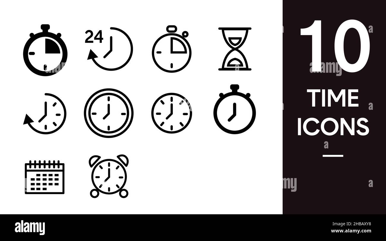 Vector Isolated Time and clock line icons. Set of vector linear icons ...