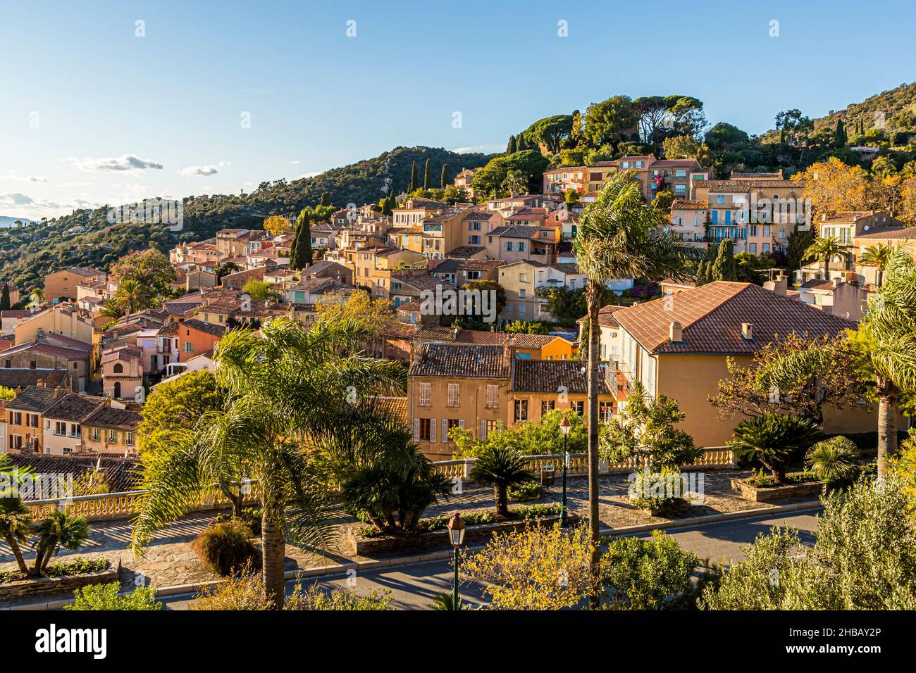 City view of Bormes-les-Mimosas (France) bathed in Mediterranean ...