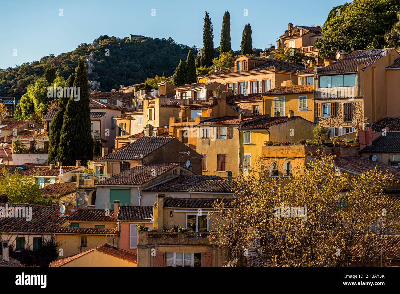 City view of Bormes-les-Mimosas (France) bathed in Mediterranean ...