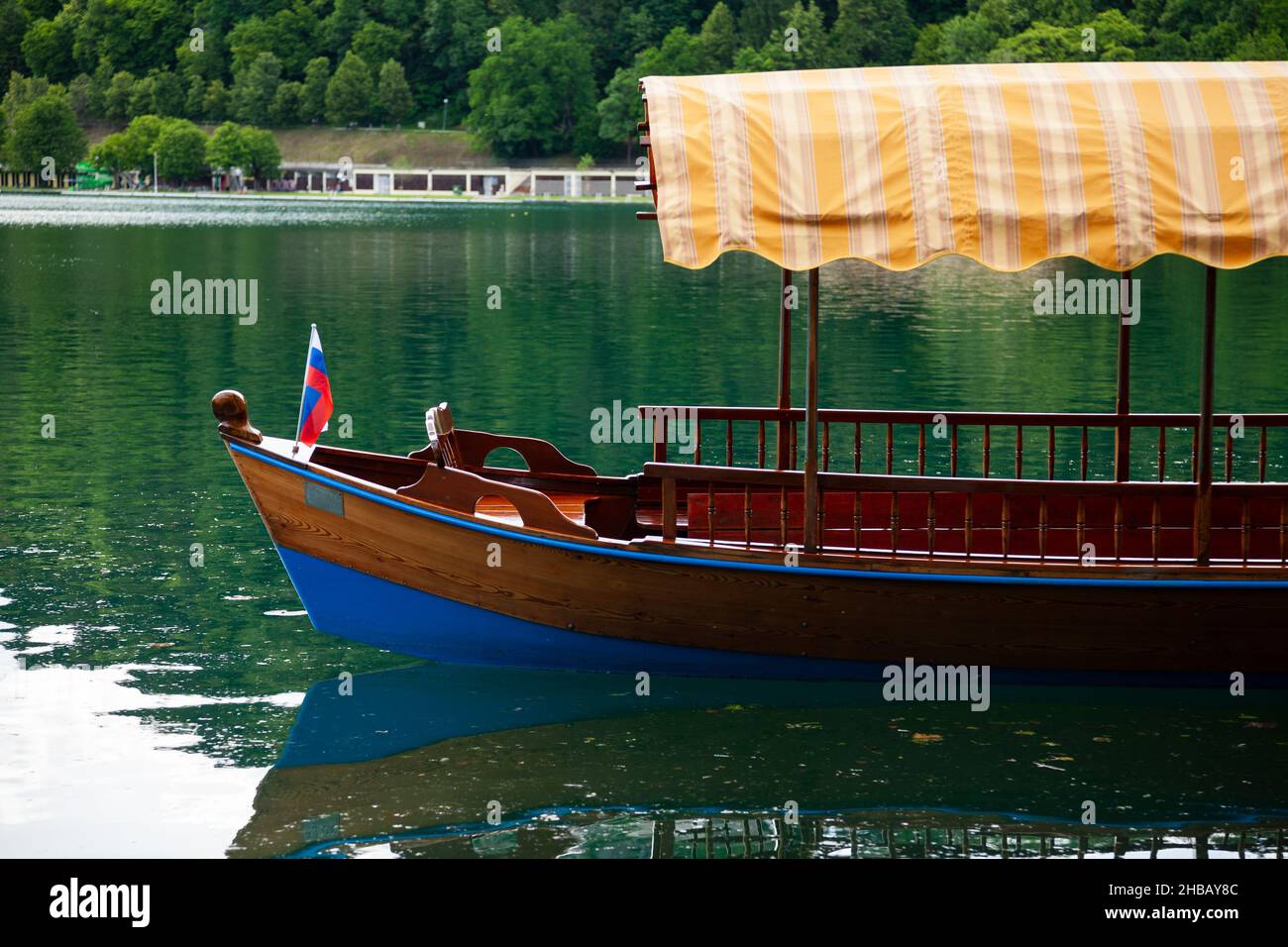 Pletna boat on a summer afternoon at Lake Bled, Slovenia Stock Photo ...