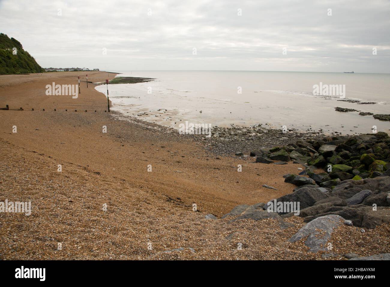 A cold, overcast summer morning at Kingsdown beach, near the famous ...