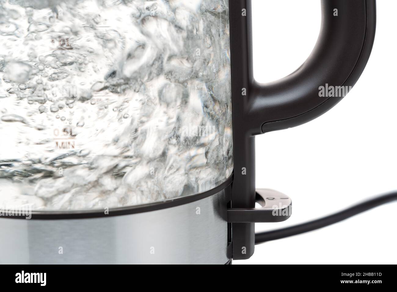 Part of a close-up electric glass kettle for boiling water for hot ...