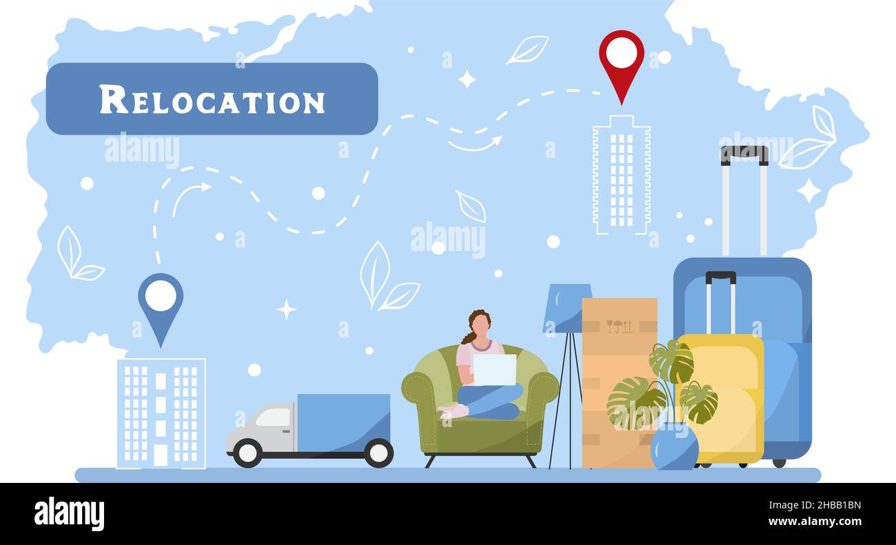 Vector illustration Relocation to new home. Moving to new house ...