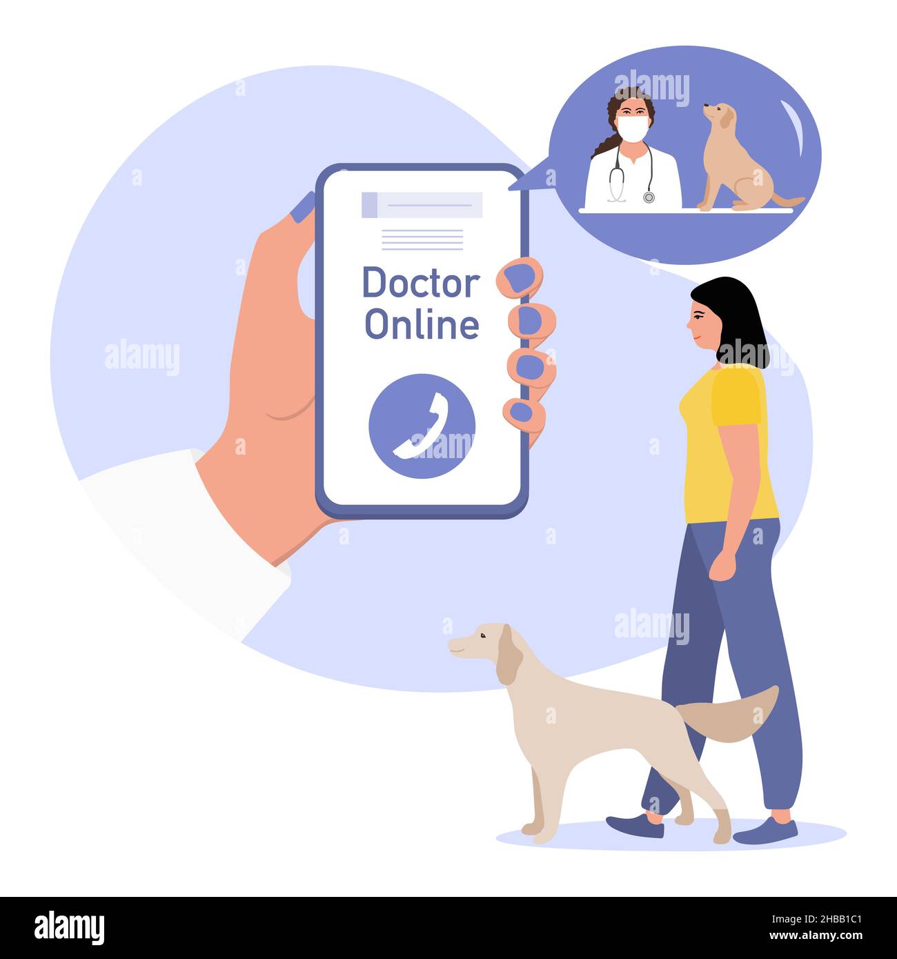 Vector illustration Consultation Vet Doctor online Hands hold cell ...