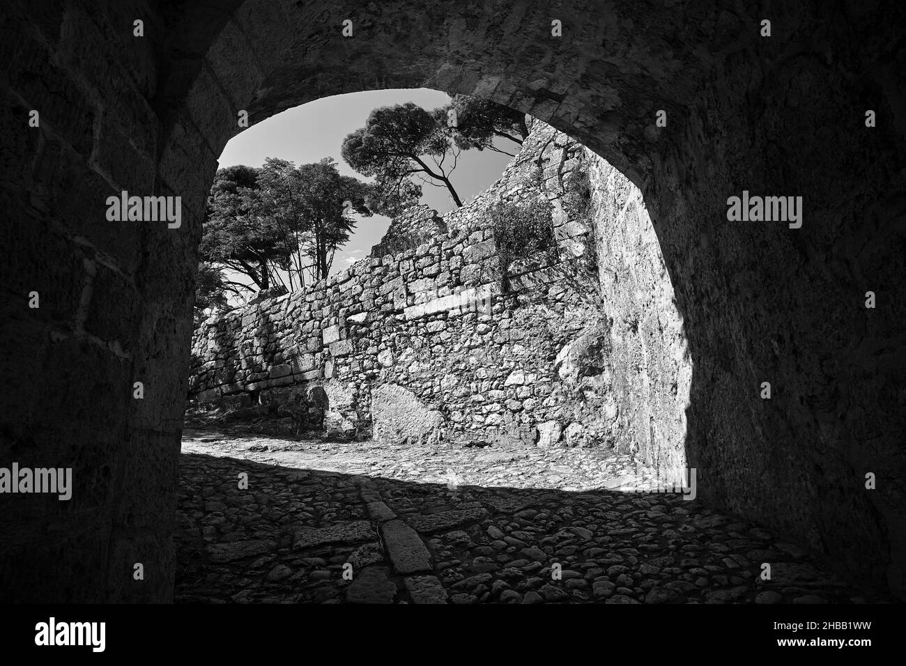 Stone gate of the medieval Venetian St George's castle on the island of ...