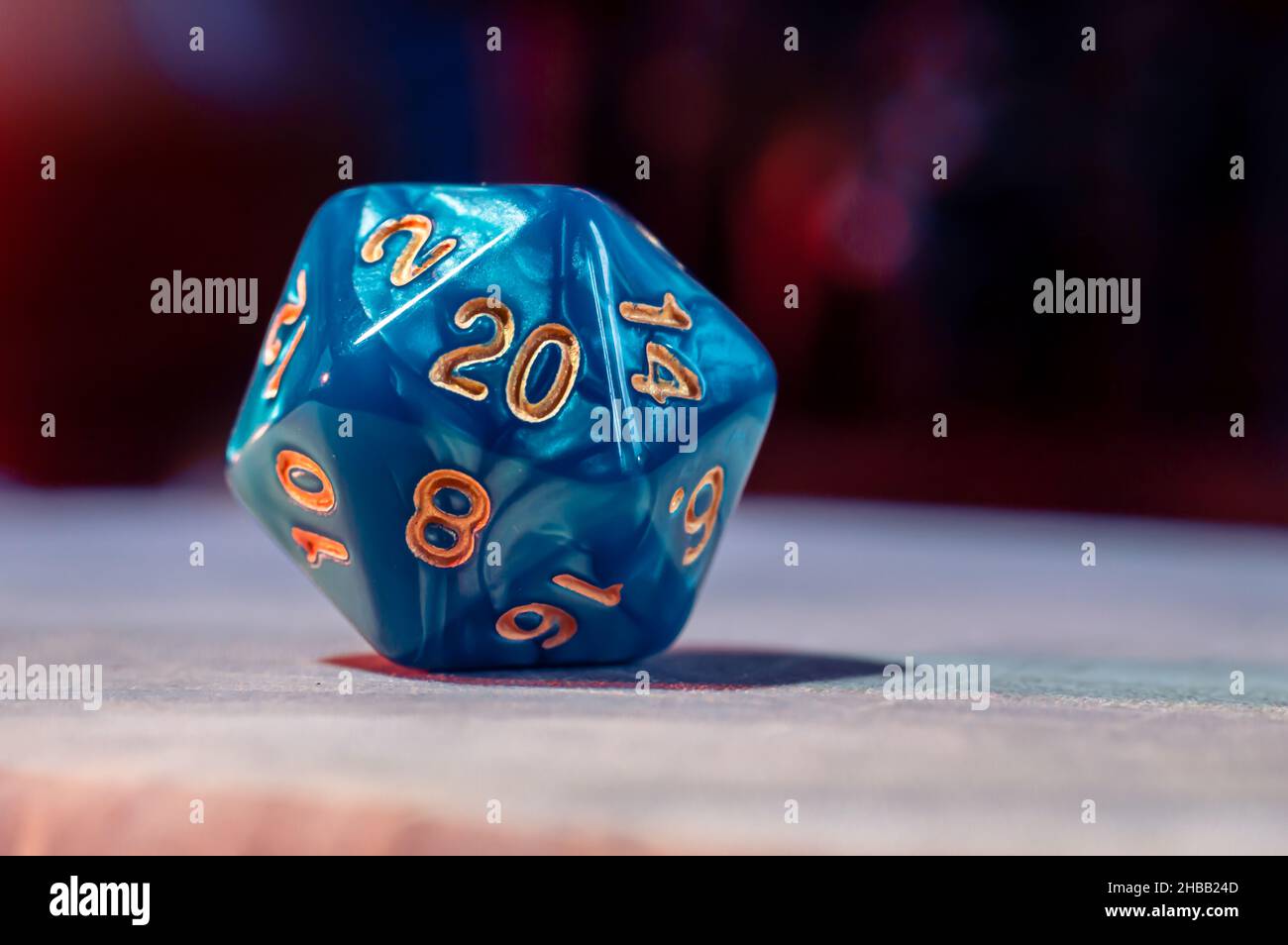 Close-up image of blue a role-playing gaming die with 20 sides Stock ...